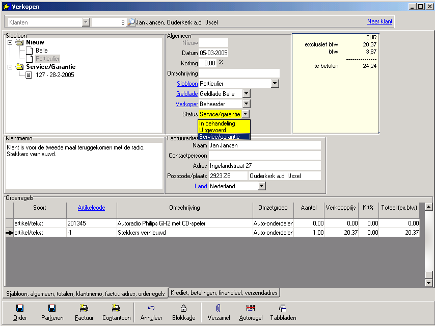 Service Garantie orders